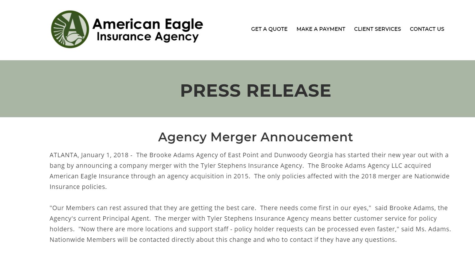 Press Release | American Eagle Insurance Agency, Atlanta GA